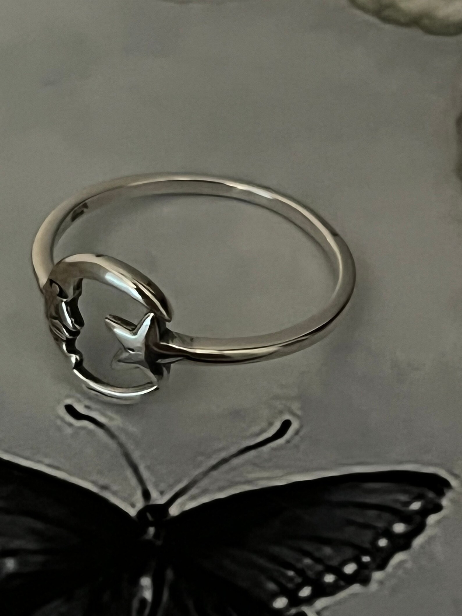 Sterling Silver Moon & Star Ring, Celestial Star and Moon Ring, Open ...