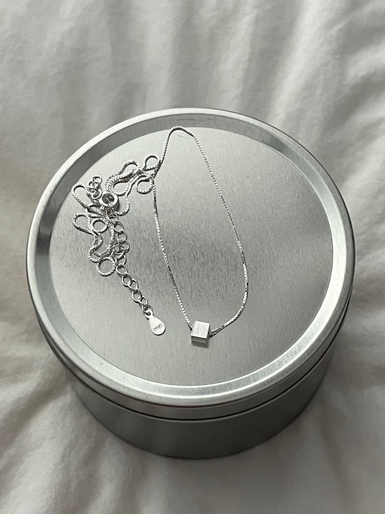 Sterling Silver Small Square Pendant Necklace: Minimalist Clavicle ...
