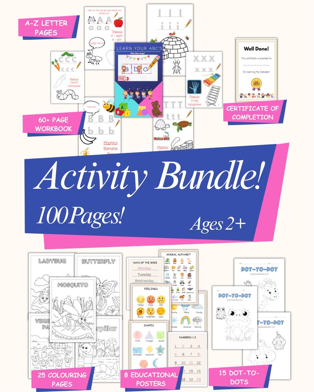 Printable Kids Activity Bundle | Colouring Pages, Dot to Dot & Learning ...