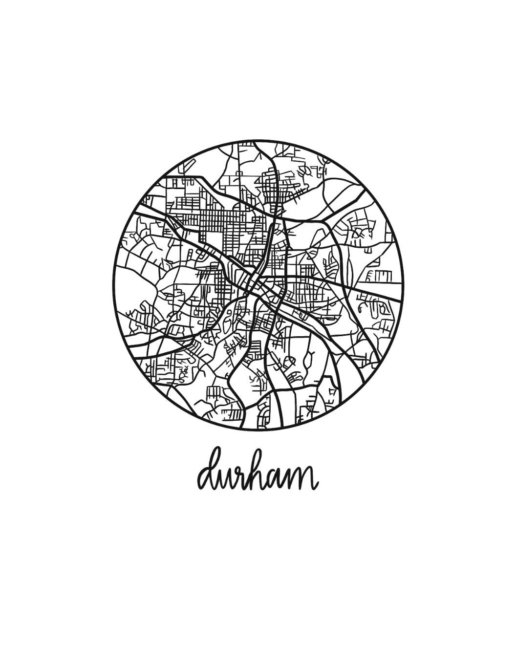 Durham NC Map / Bull City Map / Durham Map / Street Map / Digital ...