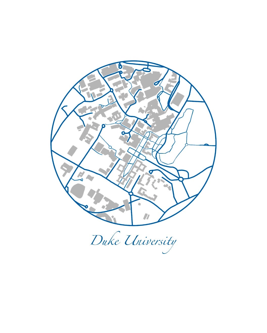 Duke University Campus Map Print Instant Digital Download Home Decor ...