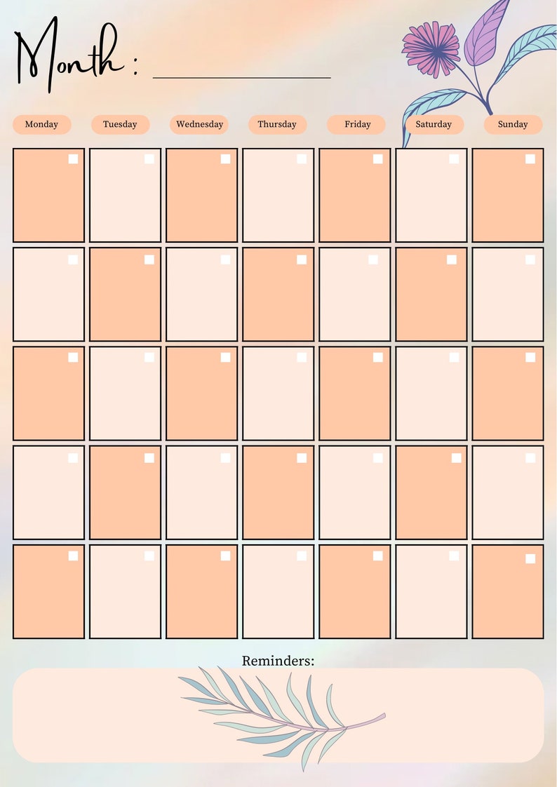 Peach Calendar Digital Product - Etsy