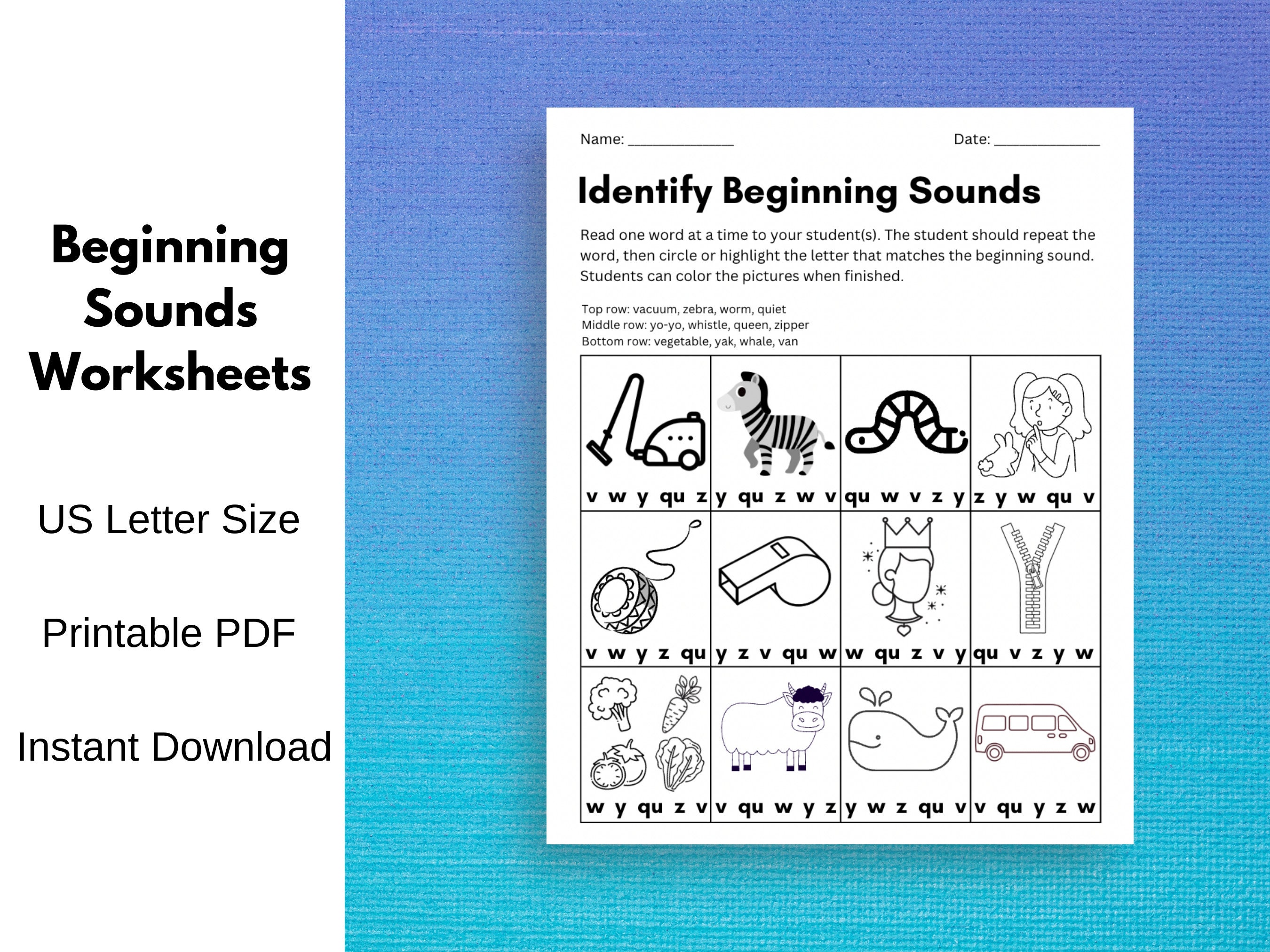 Beginning Sounds Worksheets for Phonemic Awareness, Science of Reading ...
