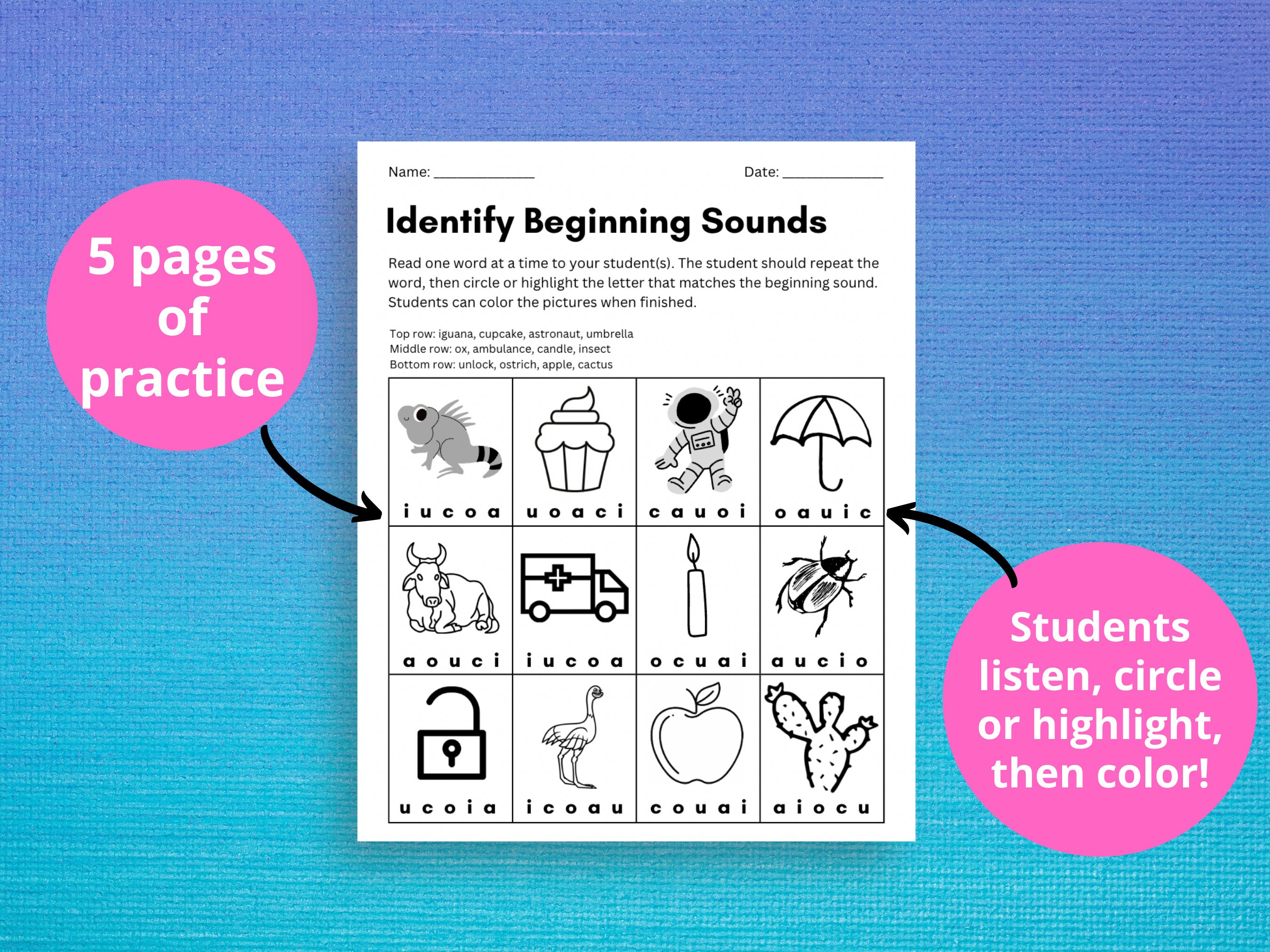 Beginning Sounds Worksheets for Phonemic Awareness, Science of Reading ...