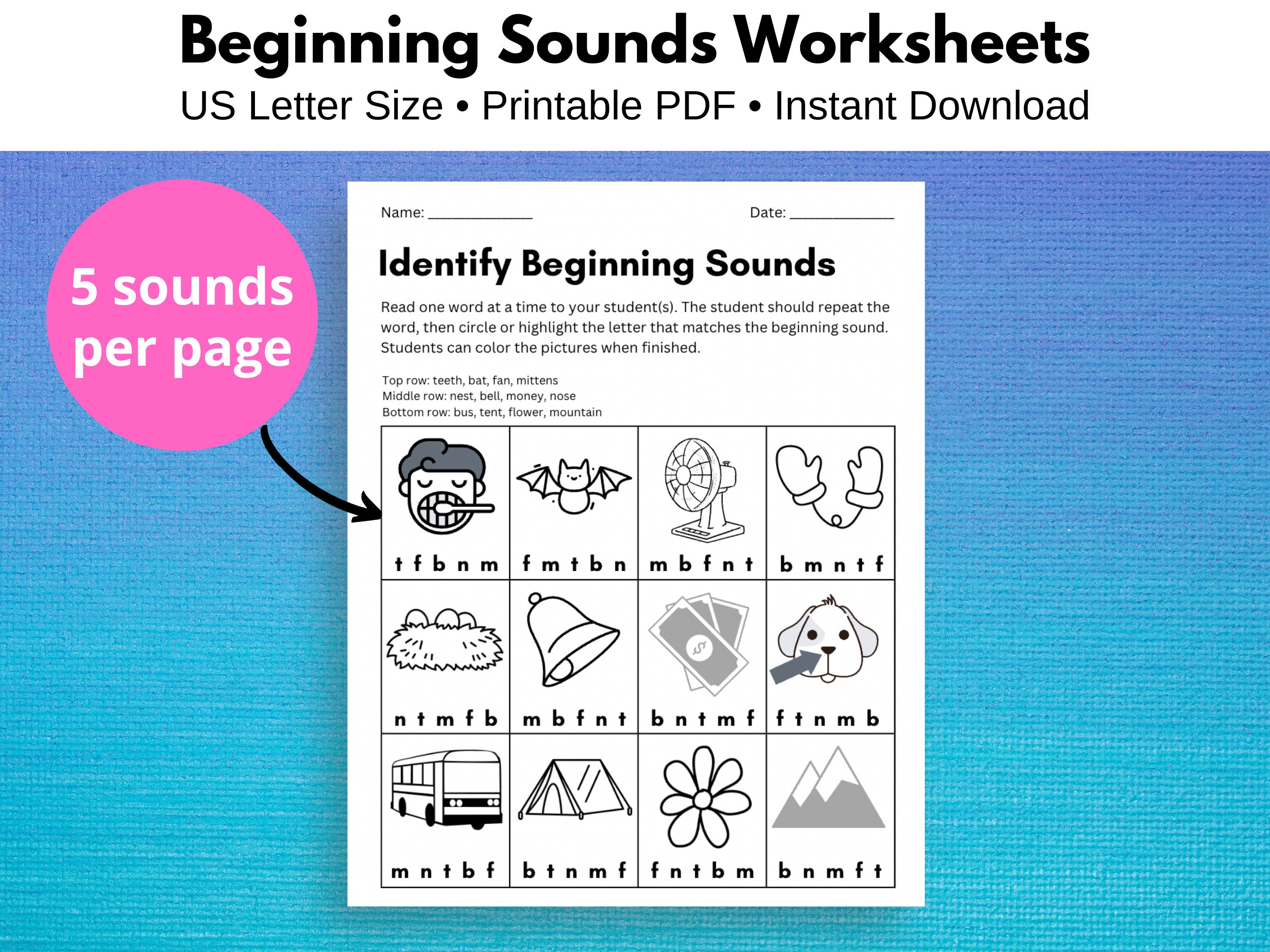 Beginning Sounds Worksheets for Phonemic Awareness, Science of Reading ...