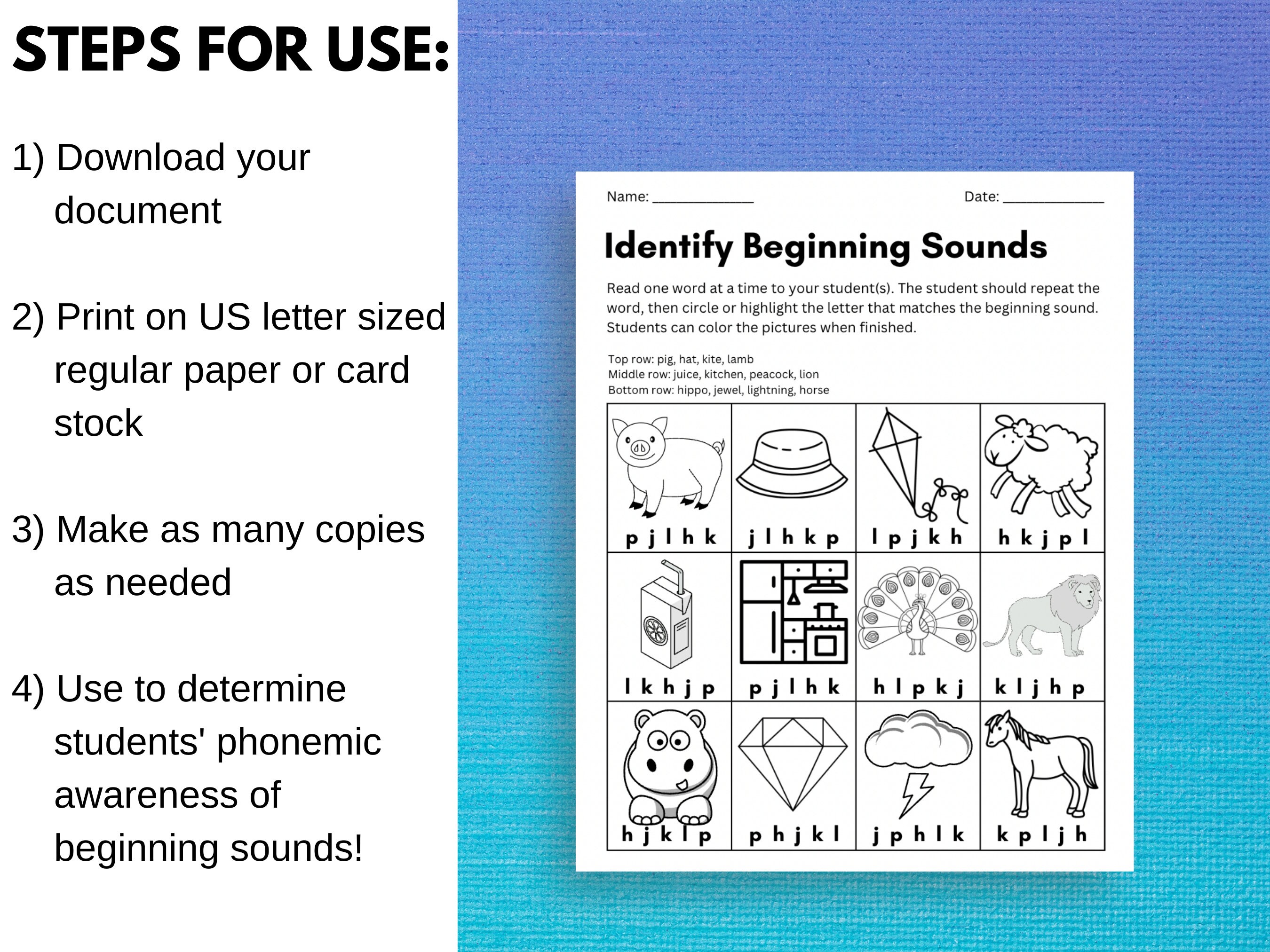 Beginning Sounds Worksheets for Phonemic Awareness, Science of Reading ...