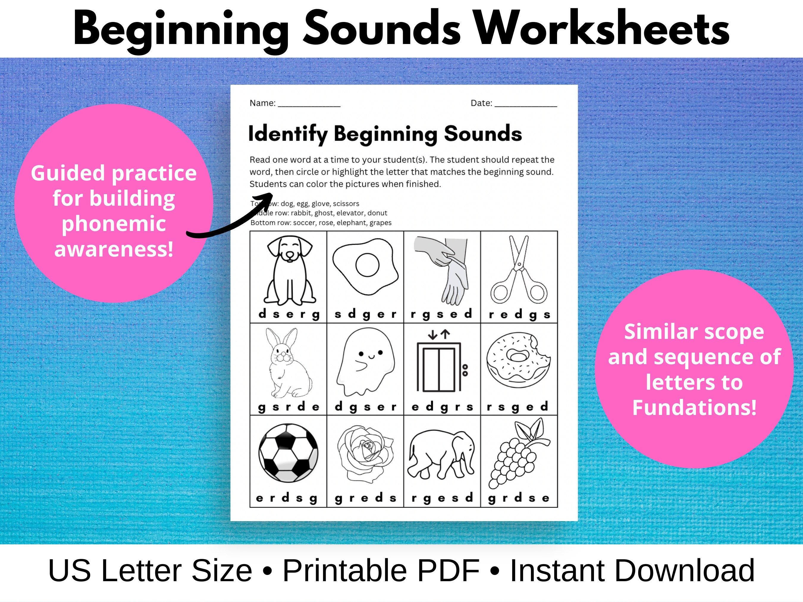 Beginning Sounds Worksheets for Phonemic Awareness, Science of Reading ...