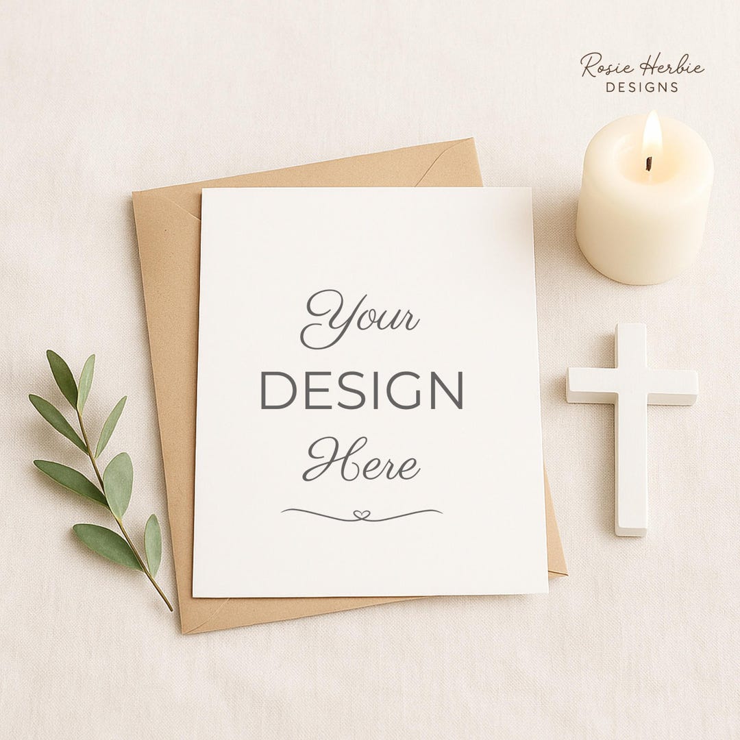 Christian Sympathy Card Mockup, Faith-based Flat Lay With Cross and ...