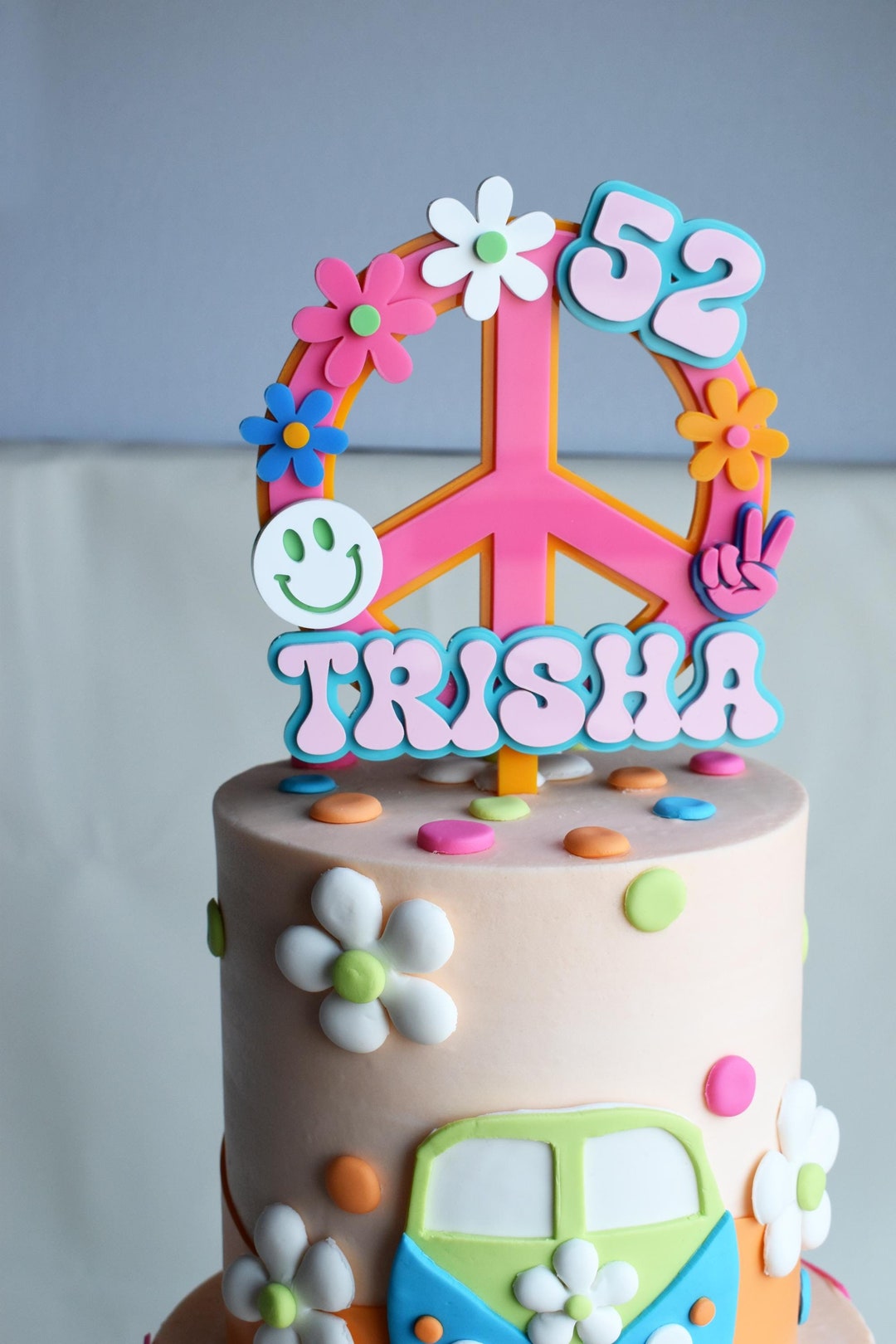 Personalized Groovy Hippie Cake Topper, Acrylic, Peace Topper, Choose ...