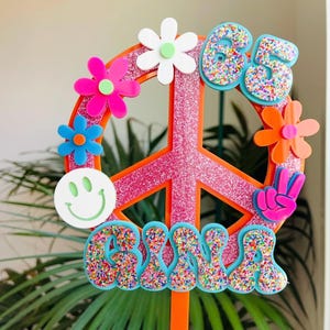 Personalized Groovy Hippie Cake Topper, Acrylic, Peace Topper, Choose ...