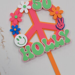 Personalized Groovy Hippie Cake Topper, Acrylic, Peace Topper, Choose ...