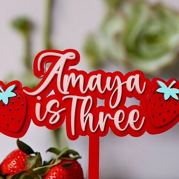 Strawberry Personalized Cake Topper - Etsy