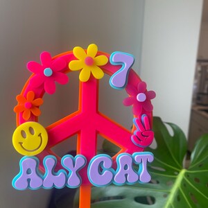Personalized Groovy Hippie Cake Topper, Acrylic, Peace Topper, Choose ...