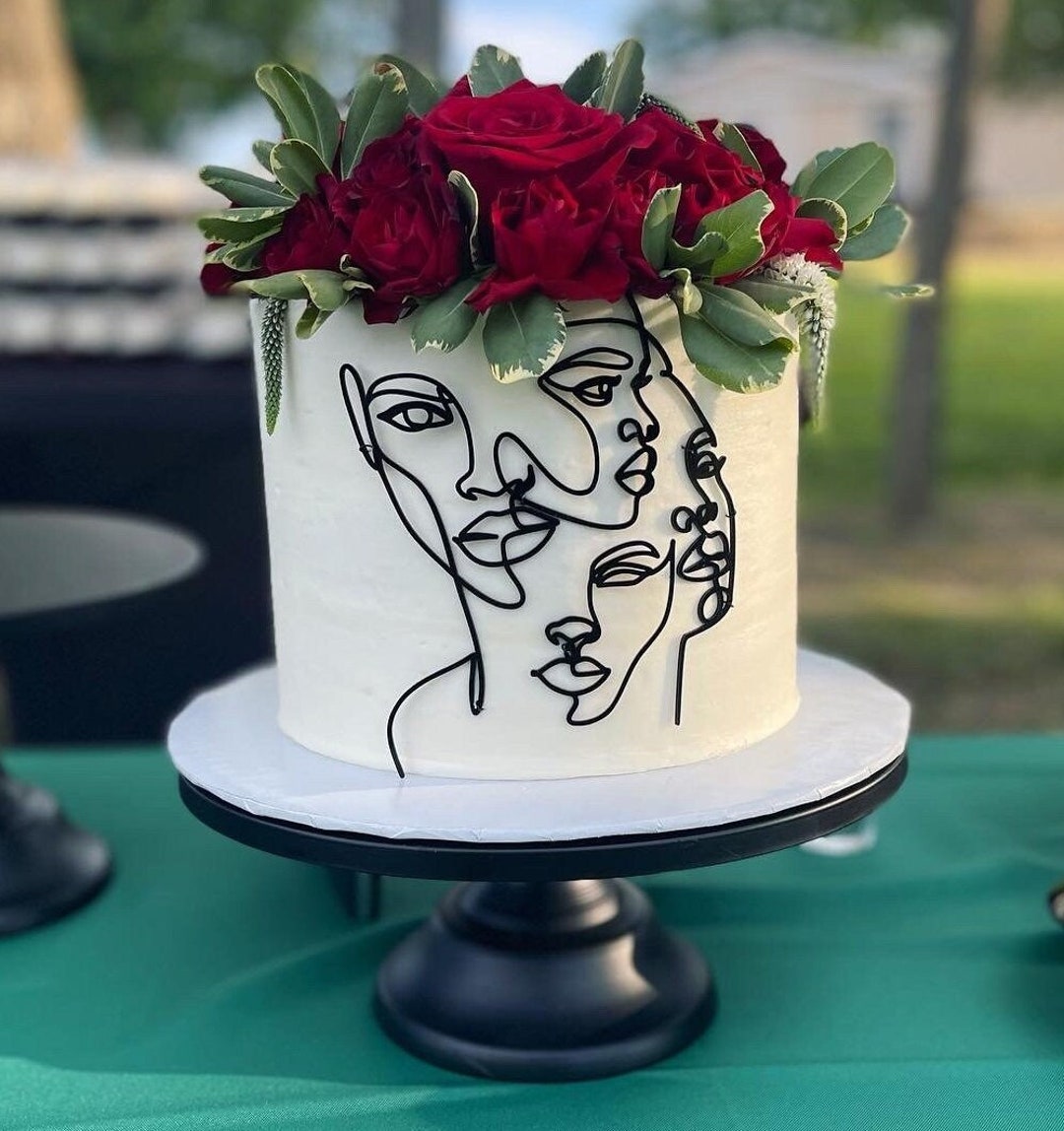 Female Faces Line Art Cake Plaque Set Choose Your Color Choose Your ...