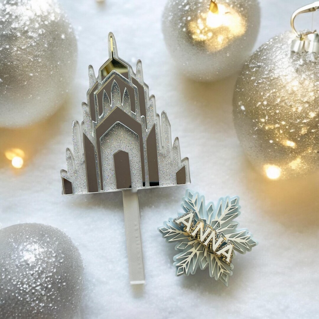 Personalized Frozen Cake Topper Set: Ice Castle & Snowflake Name Charm ...