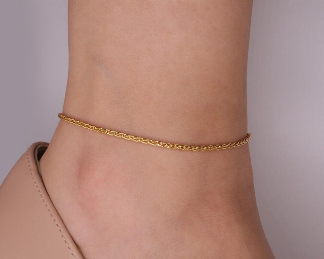 Minimalist Wheat Chain Anklet • Chain Ankle Bracelet • Simple Gold ...