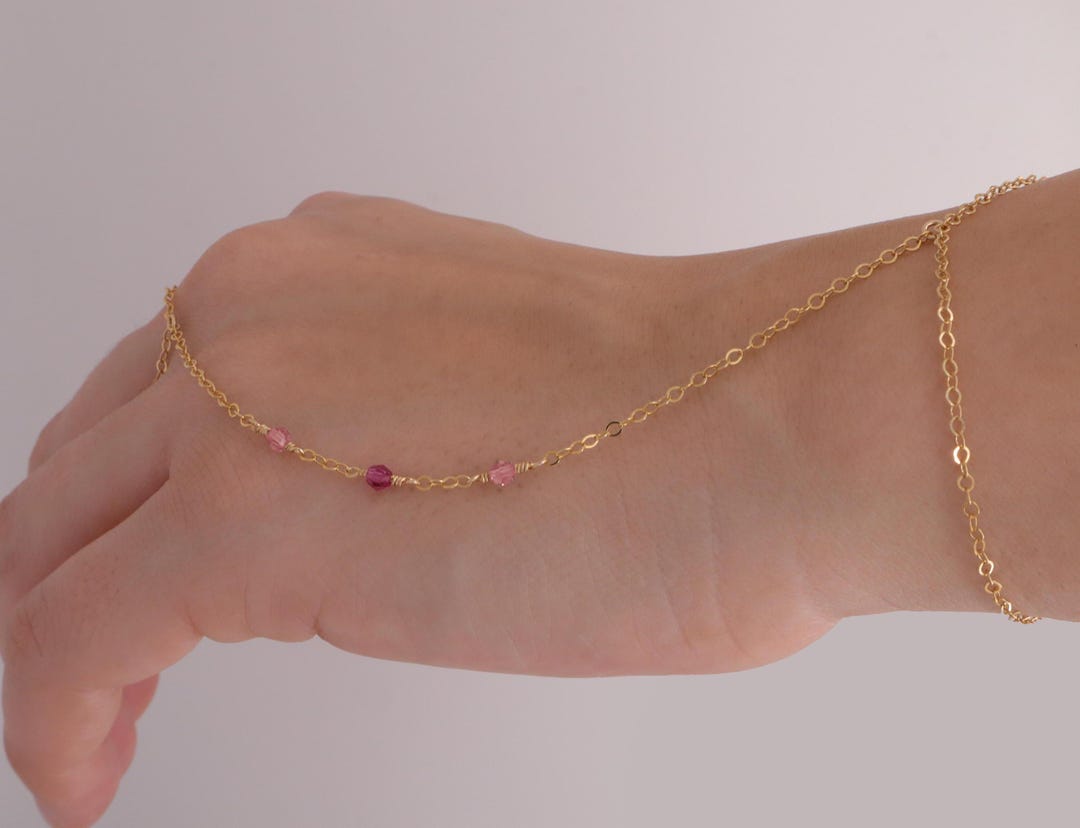 Dark Red + Pink Crystals With 14k Gold Hand-chain. Elegant, Waterproof ...