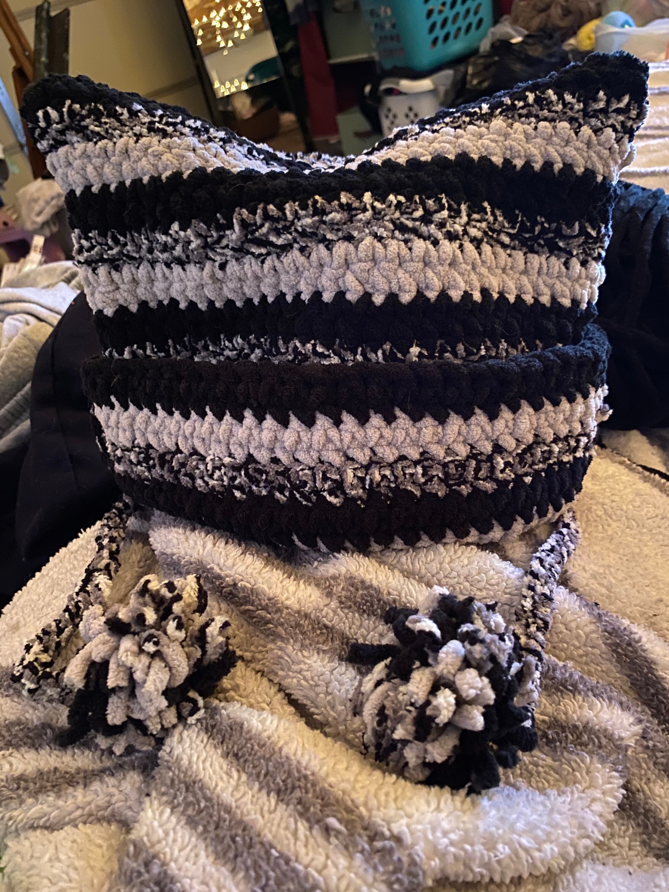 Cat Ear Multicolor Puffball Beanie - Etsy