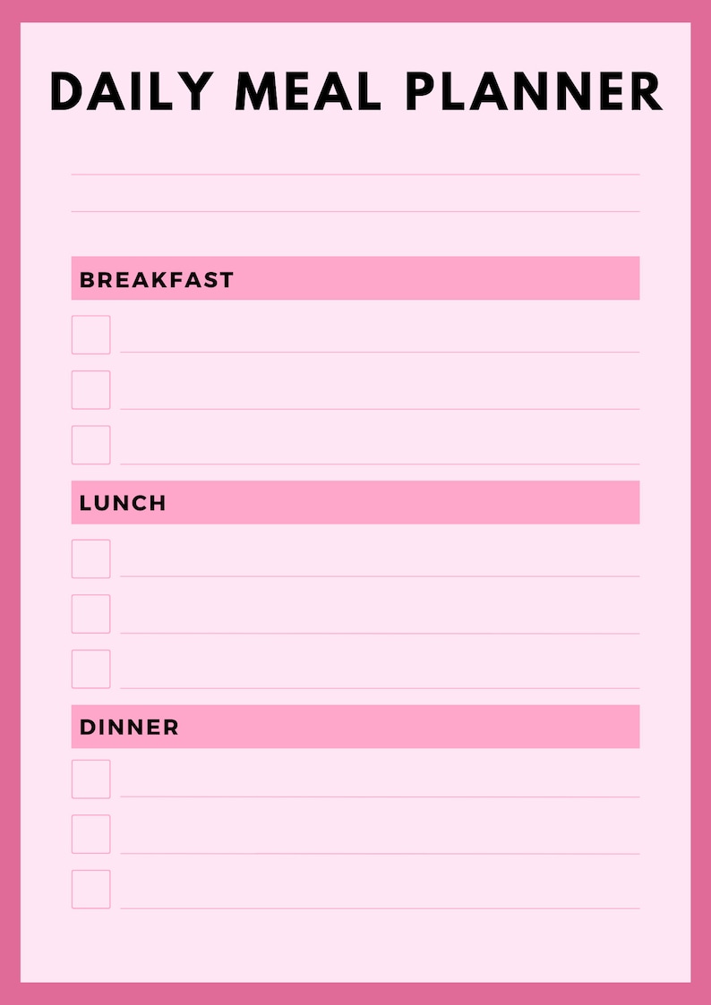 Blank Digital Printable Daily and Weekly Meal Planner With Grocery List ...