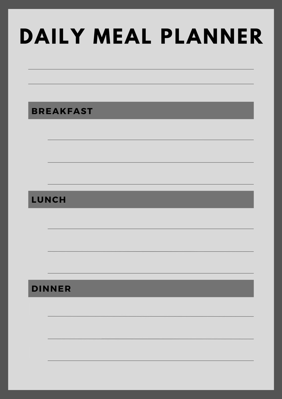 Blank Digital Printable Daily and Weekly Meal Planner With Grocery List ...