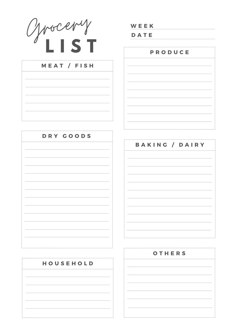 Blank Digital Printable Daily and Weekly Meal Planner With Grocery List ...