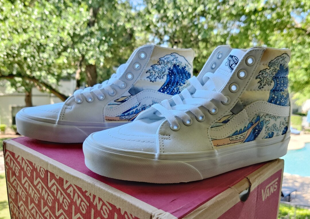 Custom Hand-painted High Top Vans - Great Wave **read Description ...