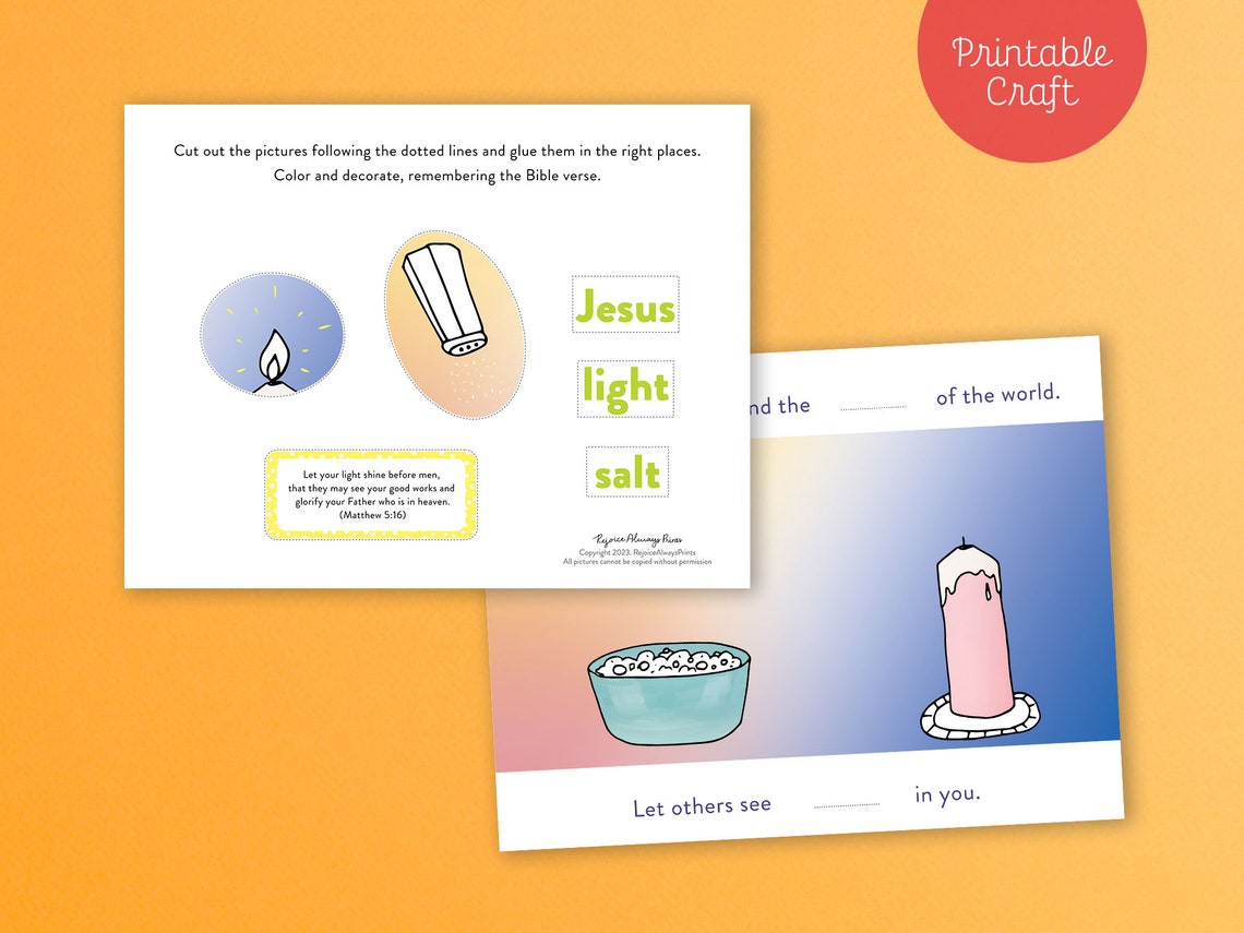 Salt and Light Craft, Sunday School Printable, Christian Kids Activity ...