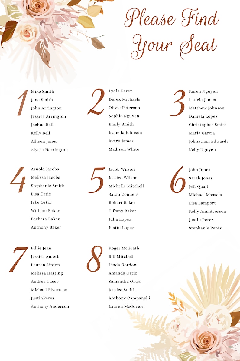 Editable Boho Seating Chart Template Edit, Download, Print at Home ...