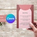 Pink Menu Template, Modern Menu Template, Bachelorette Menu, Wedding ...