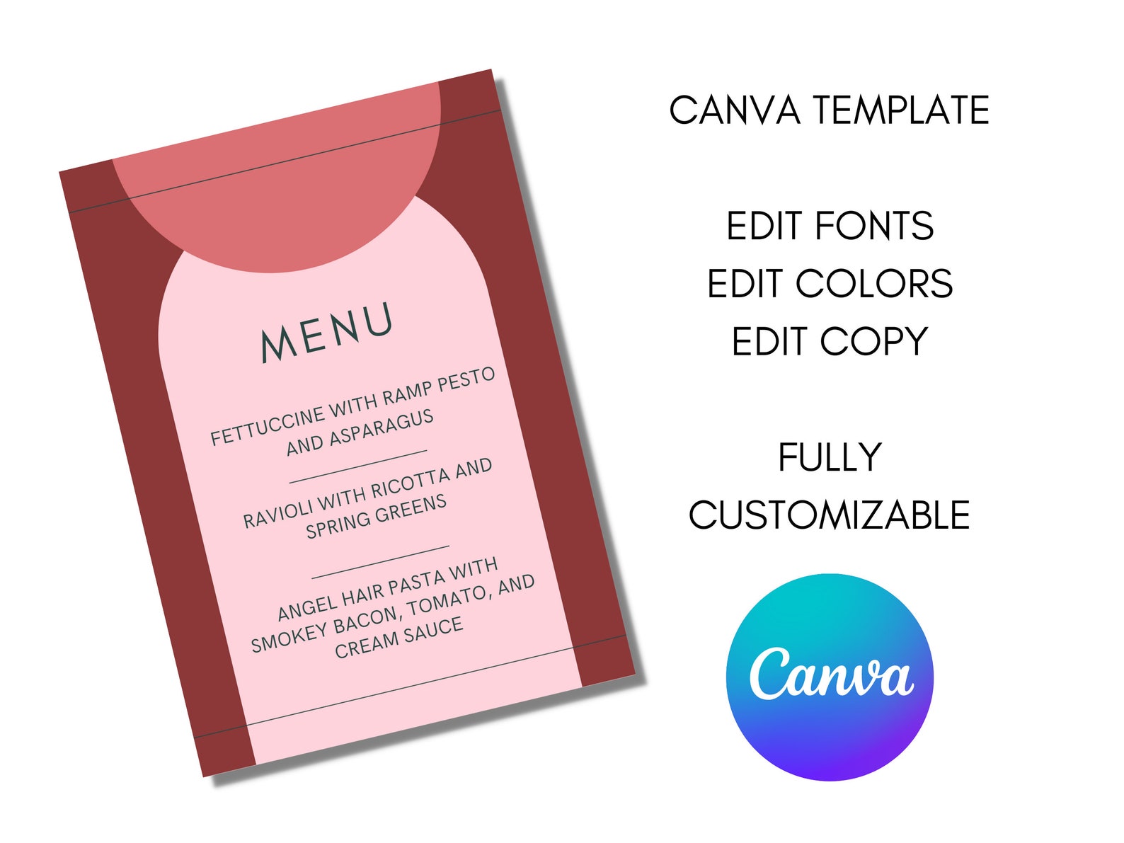 Pink Menu Template, Modern Menu Template, Bachelorette Menu, Wedding ...