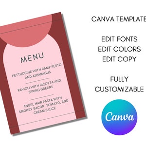 Pink Menu Template, Modern Menu Template, Bachelorette Menu, Wedding ...