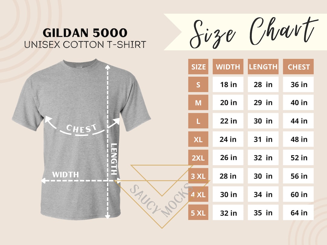 Gildan 5000 Size Chart 5000 Mockup Unisex Size Chart Gildan Etsy