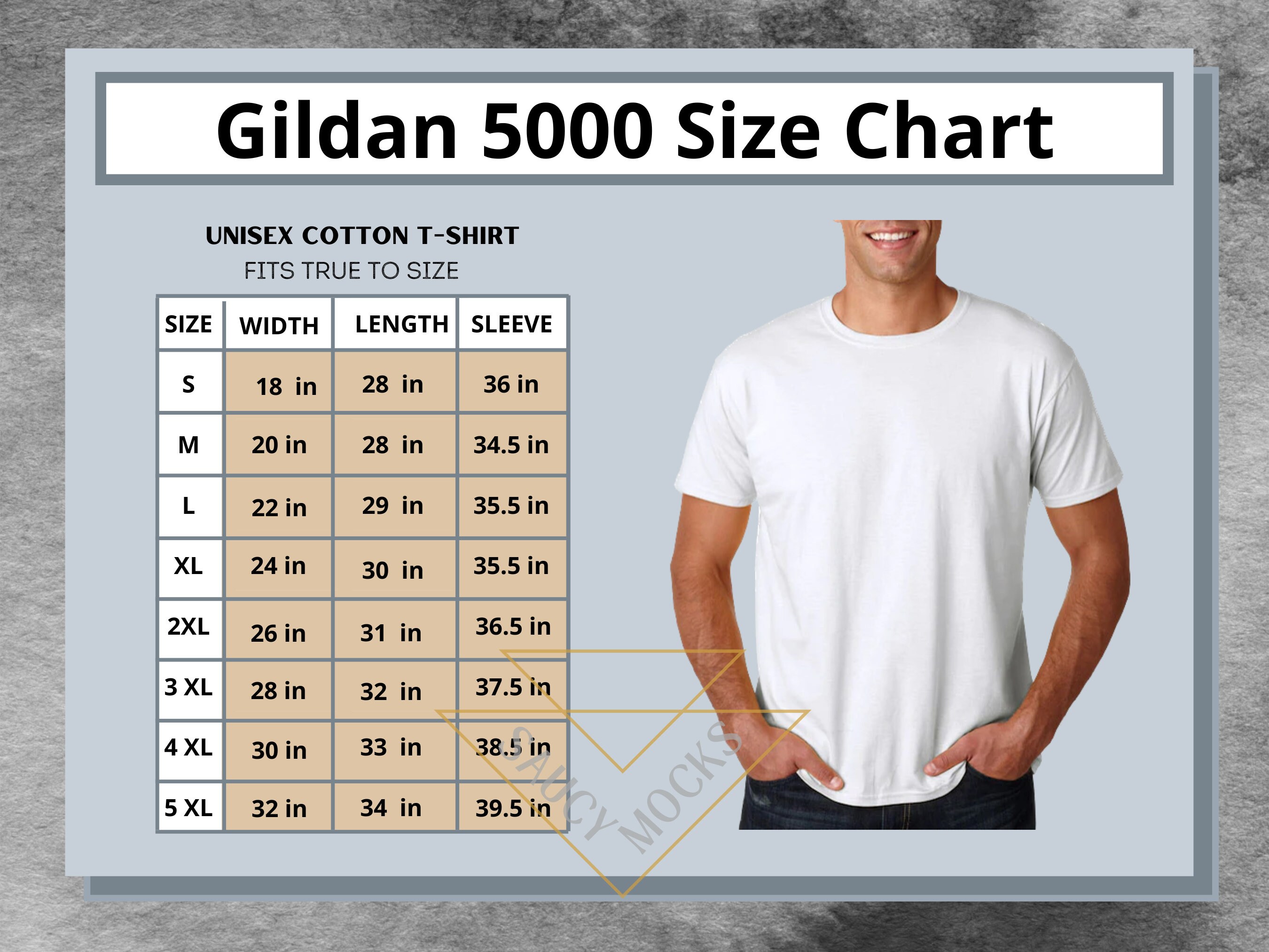 Gildan 5000 Size Chart 5000 Mockup Unisex Size Chart Gildan Etsy