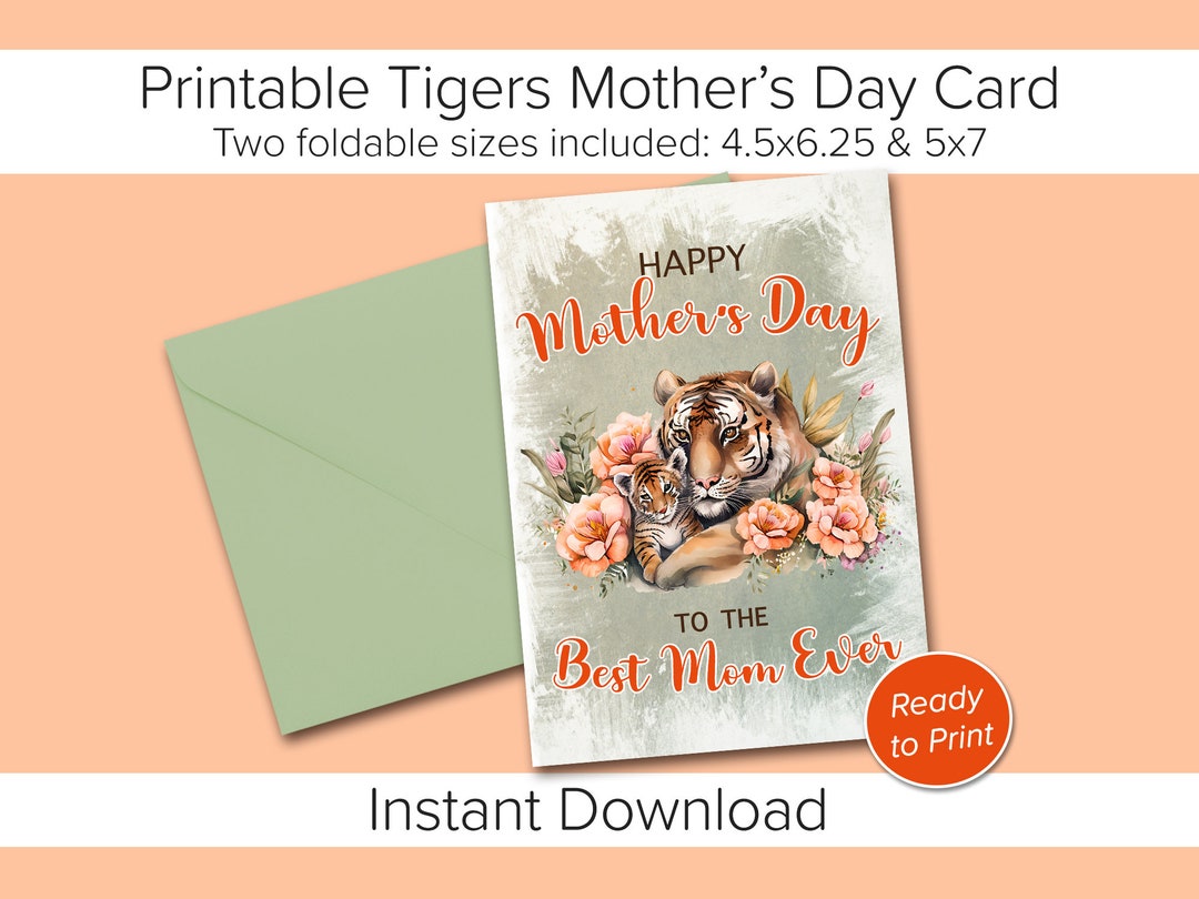 Printable Mothers Day Card. Baby Tiger Card. Digital Mother's Day Card ...
