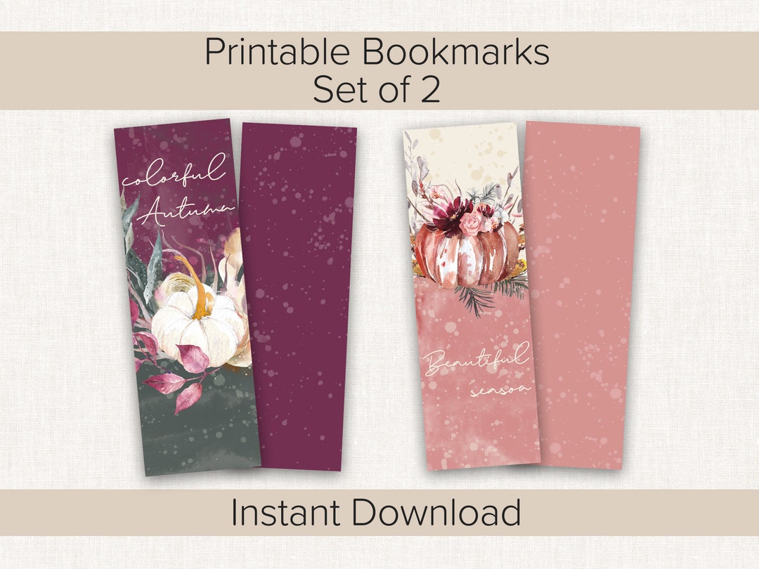 Printable Bookmarks With Pumpkins Design, Bookmarks for Fall, Pink and ...