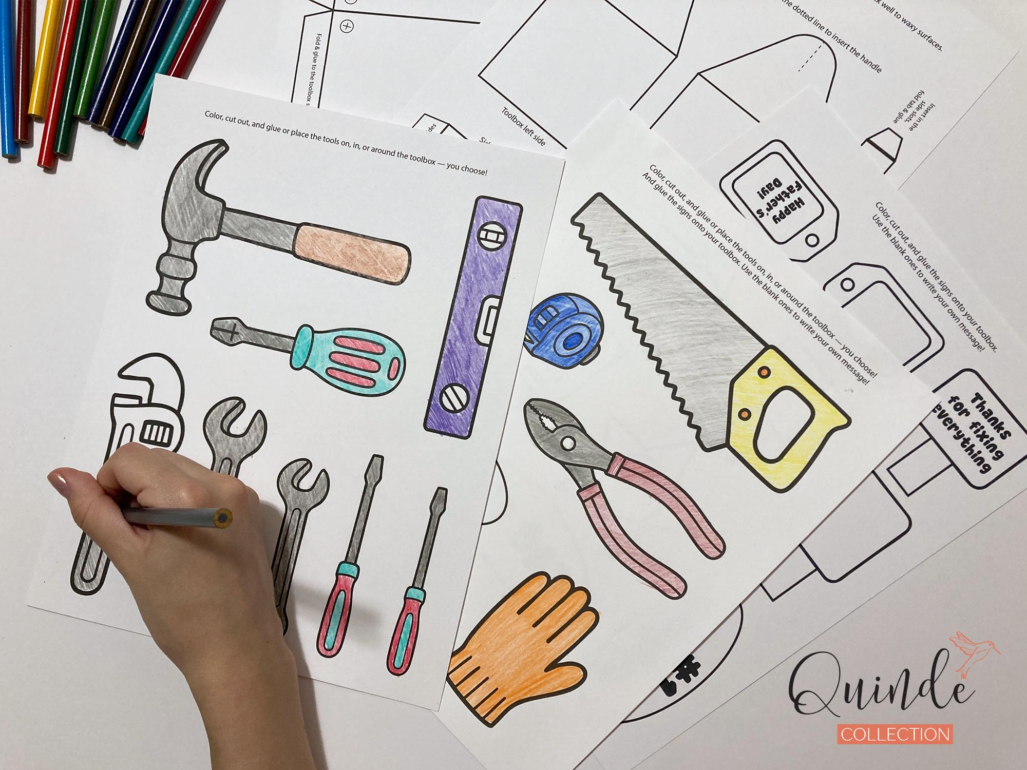 Printable Father's Day Coloring Toolbox - 3D Craft Kit for Dad - DIY ...