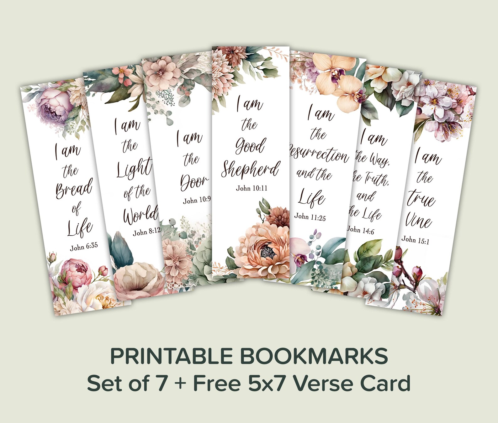 Printable Bible Verse Bookmarks Set of Seven - the I Am Statements of ...