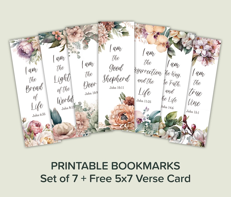 Printable Bible Verse Bookmarks Set of Seven - the I Am Statements of ...