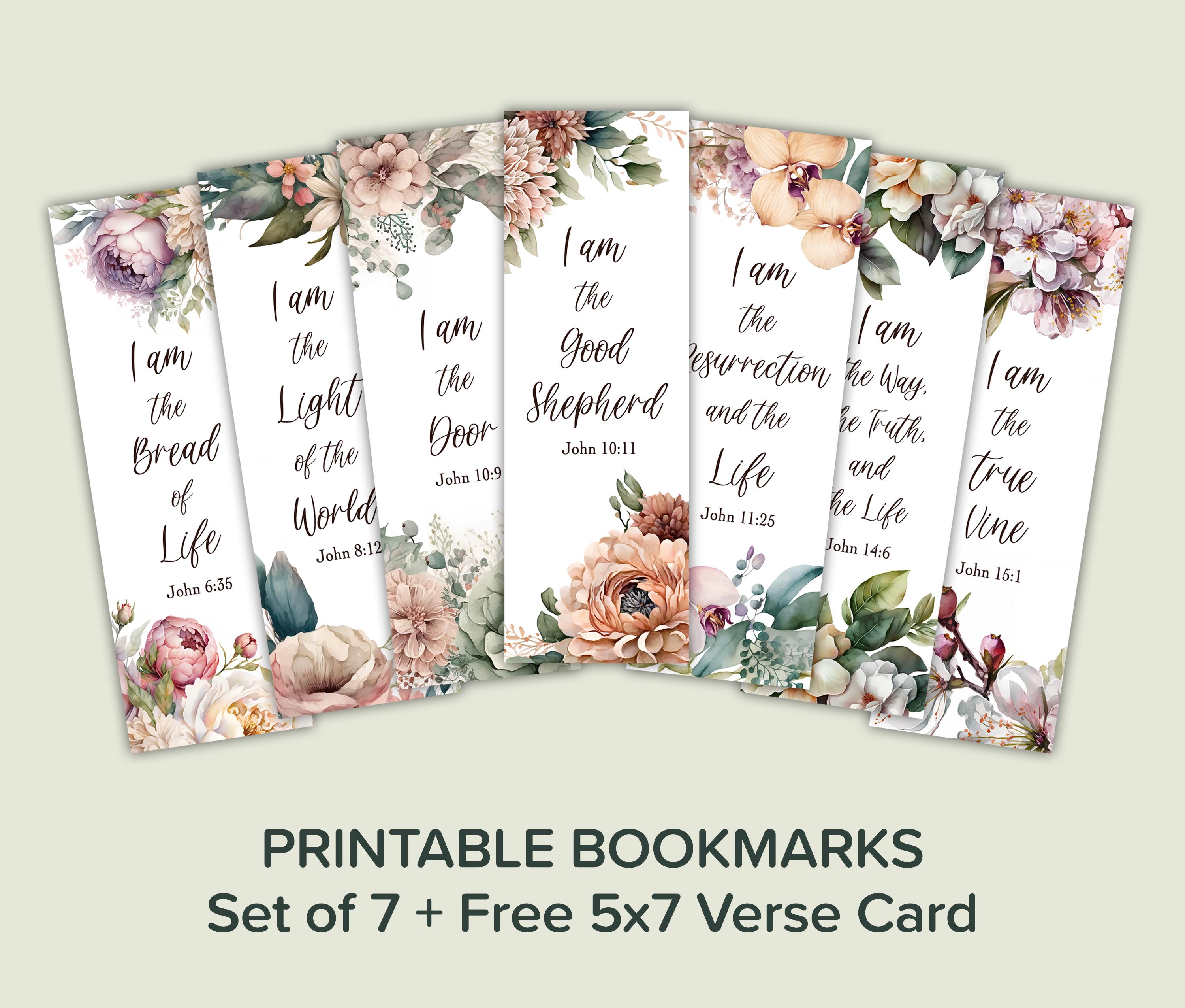 Printable Bible Verse Bookmarks Set of Seven - the I Am Statements of ...