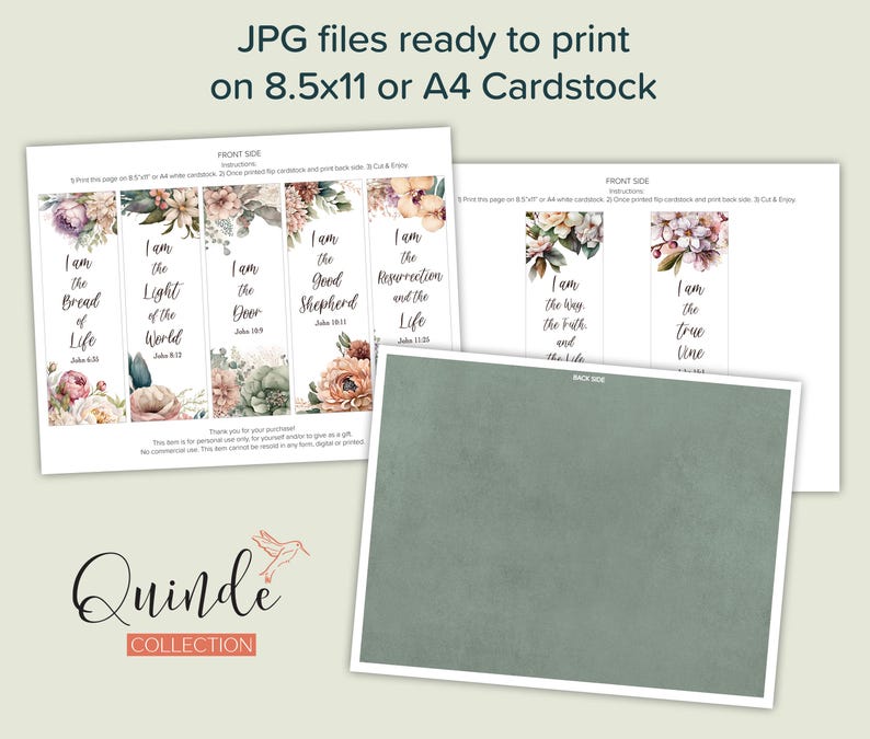 Printable Bible Verse Bookmarks Set of Seven - the I Am Statements of ...