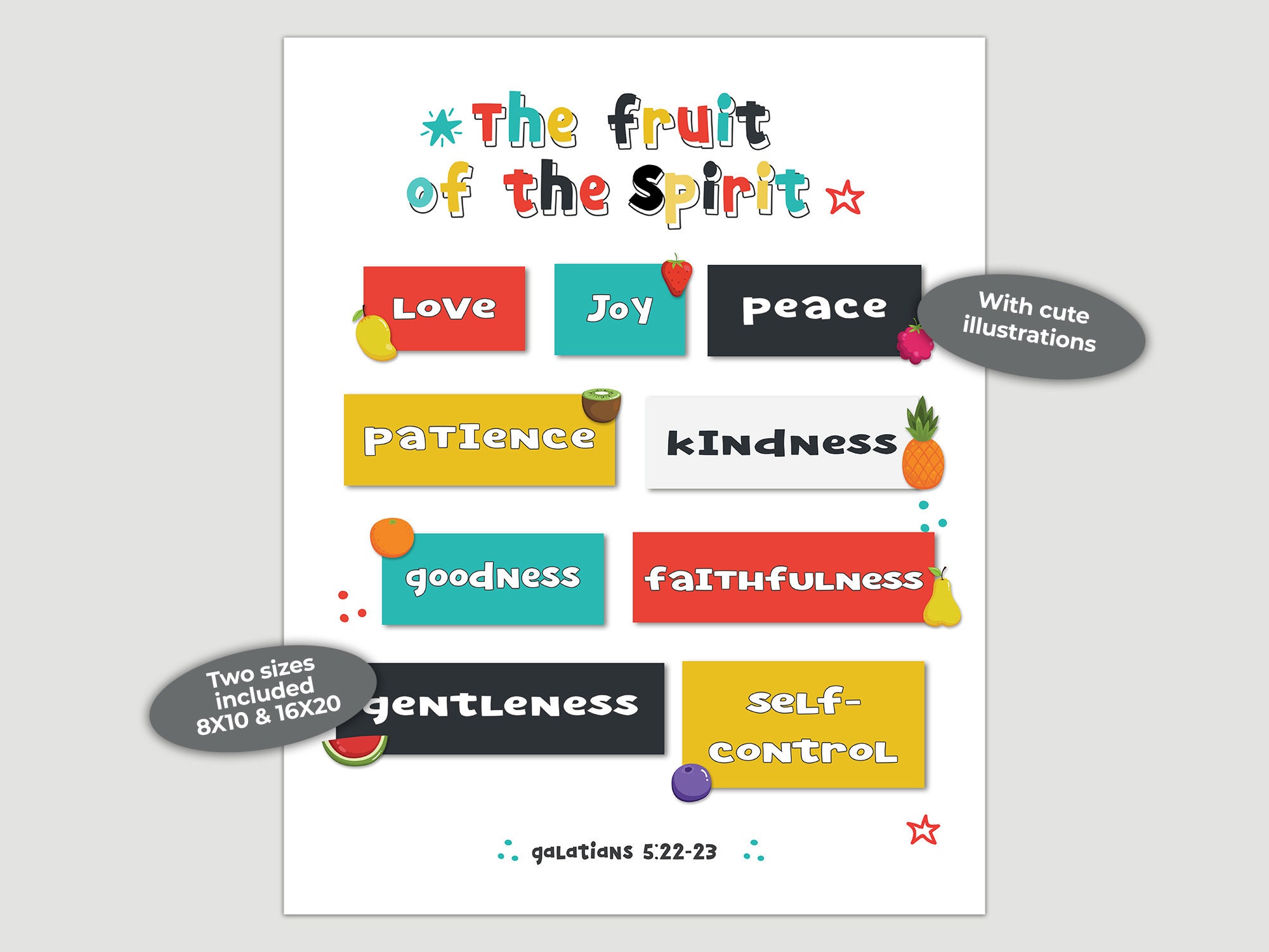 The Fruit of the Spirit for Kids Poster and Memory Cards Set. Instant ...
