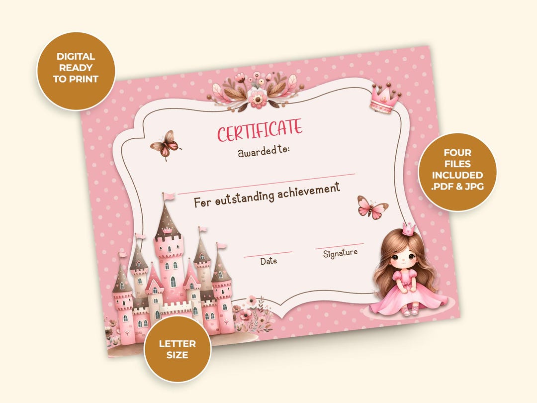 Princess Certificate for Kids, Castle, Fantasy, Printable Digital ...