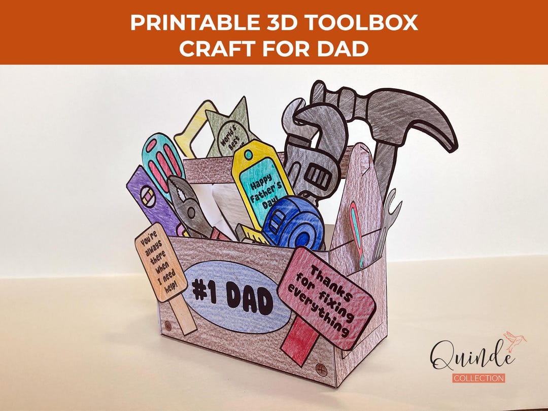 Printable Father's Day Coloring Toolbox - 3D Craft Kit for Dad - DIY ...
