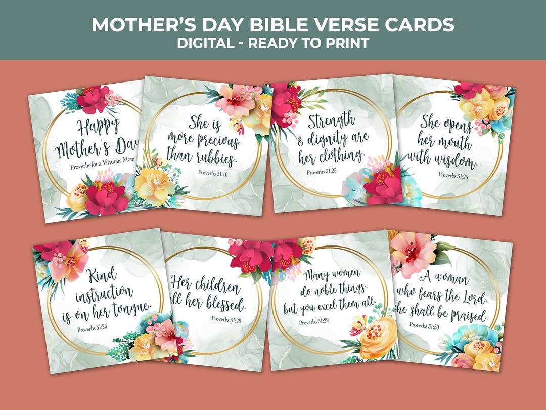 Bible Verse Cards for Mom, Proverbs 31 A Virtuous Woman, Scripture ...
