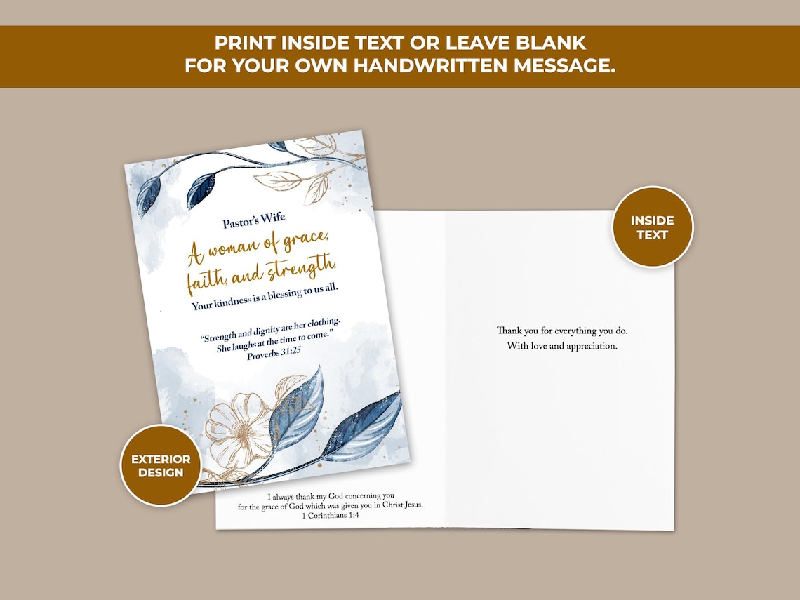 Pastor's Wife Appreciation Card, Ministry Card for Her, Printable ...
