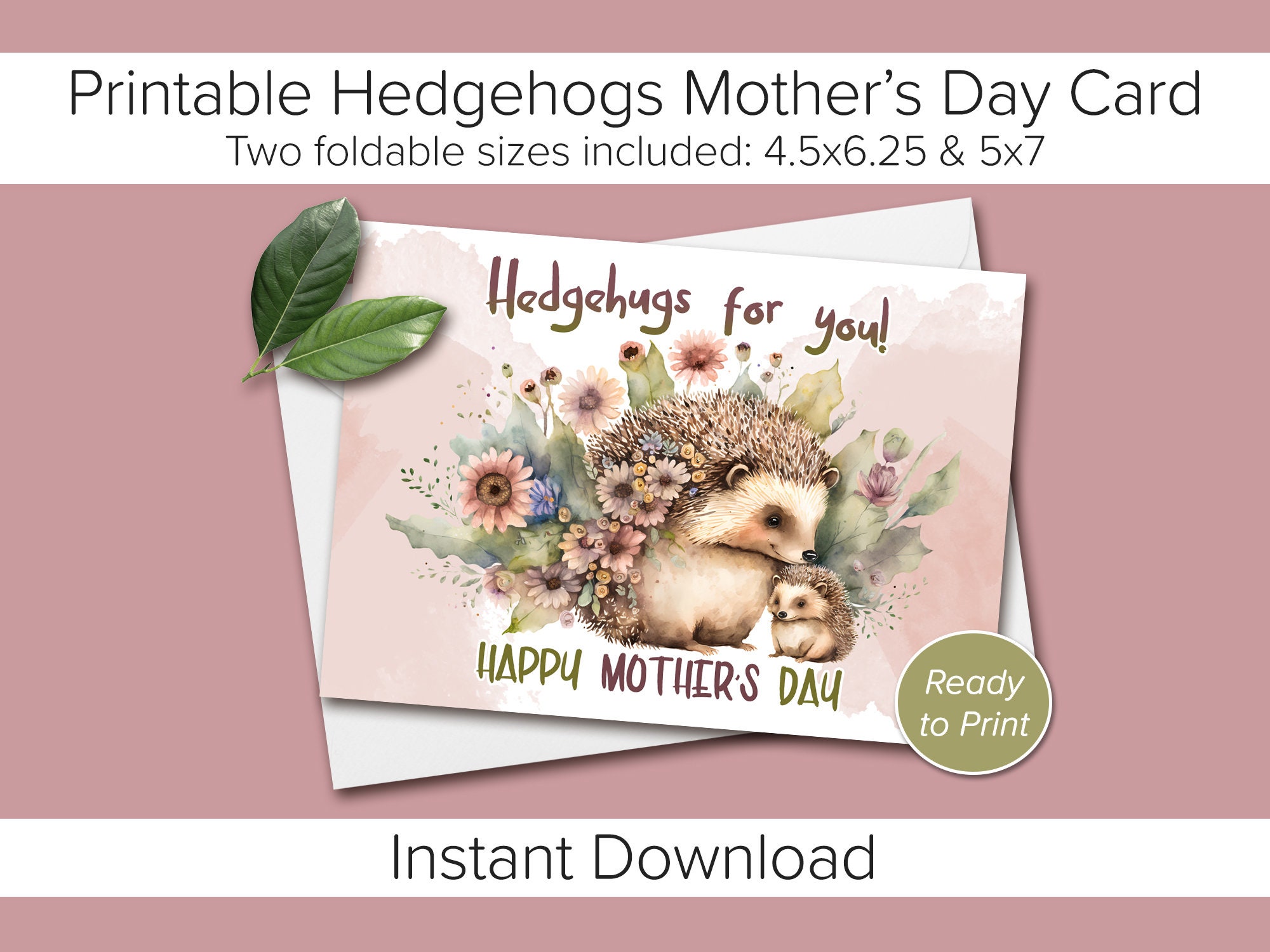 Printable Mothers Day Card. Hedgehog Card. Digital Mother's Day Card ...