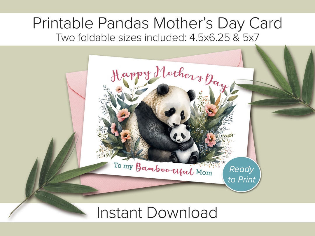 Printable Mothers Day Card. Panda Card. Digital Mother's Day Card. Cute ...
