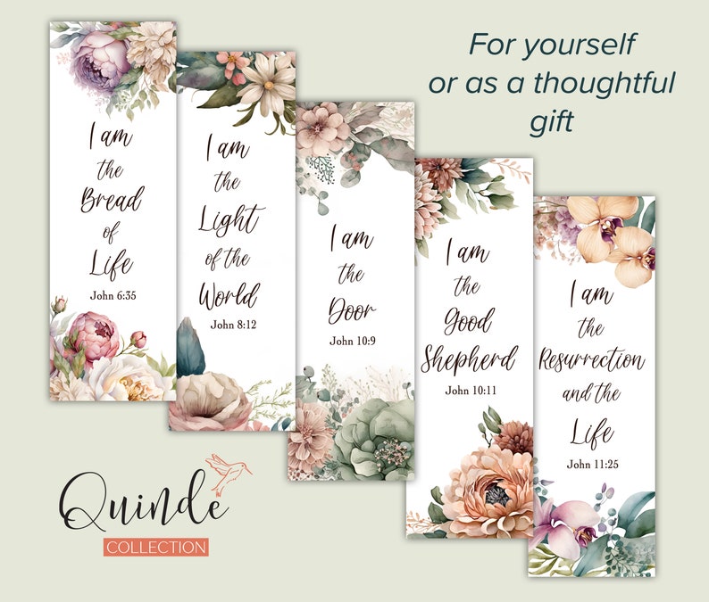 Printable Bible Verse Bookmarks Set of Five I Am Collection Inspired by ...