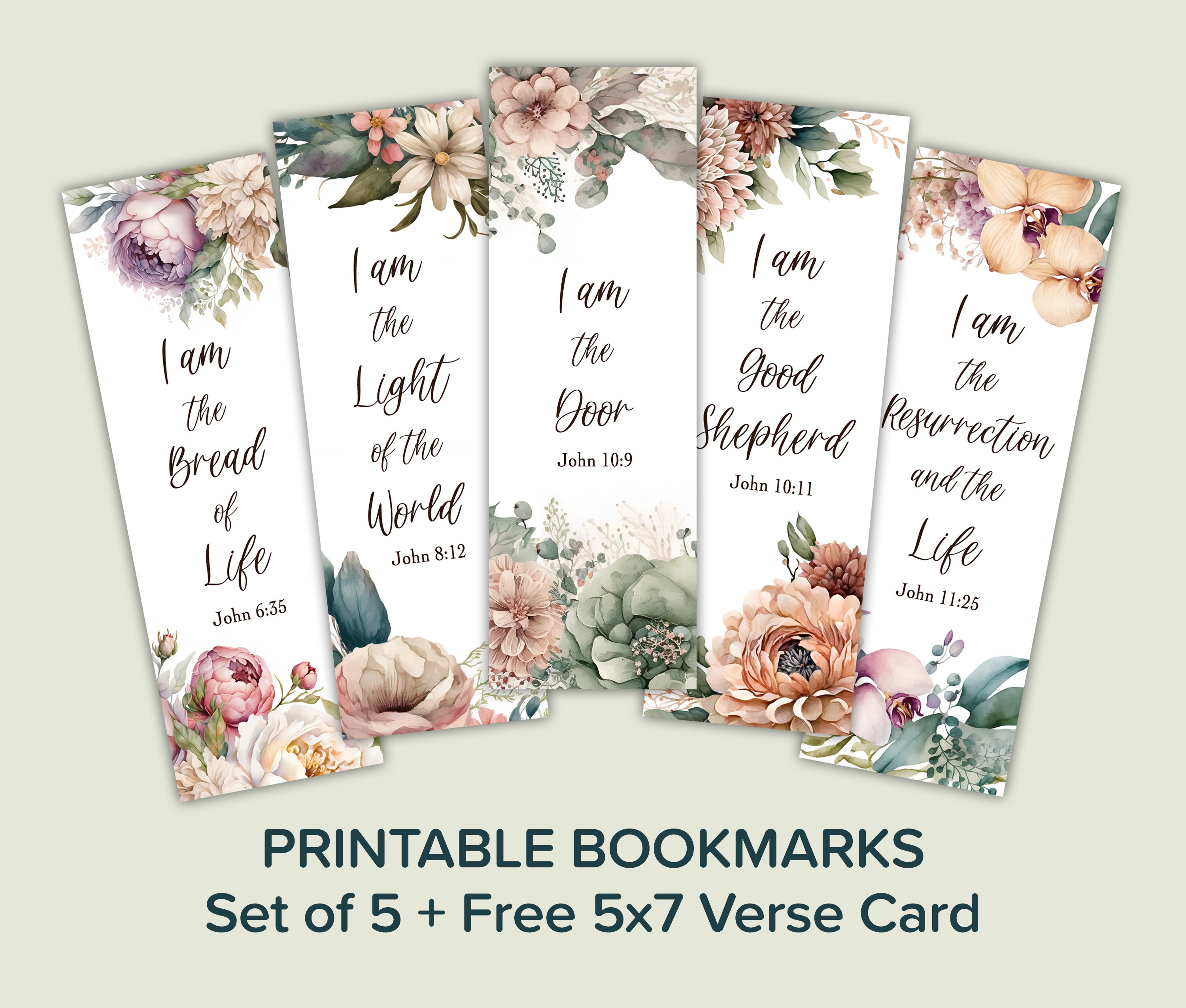 Printable Bible Verse Bookmarks Set of Five I Am Collection Inspired by ...
