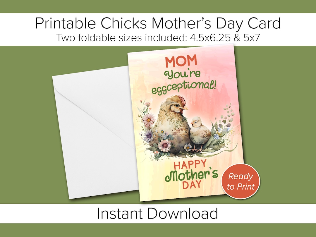 Printable Mothers Day Card Chicken Card Digital Mother S Day Card